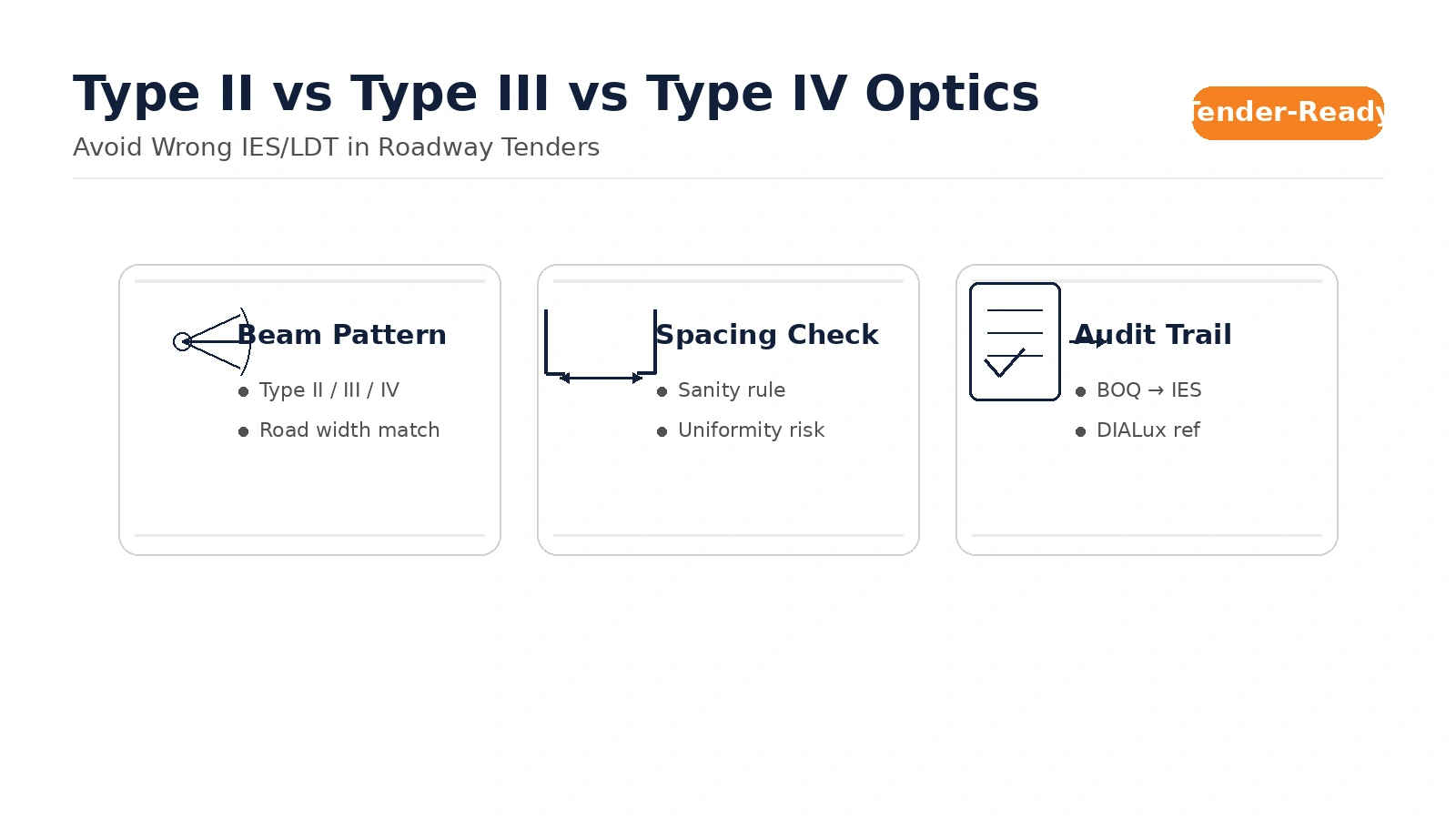 Type II vs III vs IV Optics: Avoid Wrong IES/LDT in Tenders